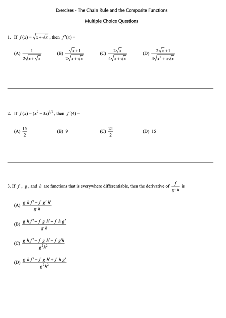 The Chain Rule and the Composite Functions - Top Study Guide | RevisionTown